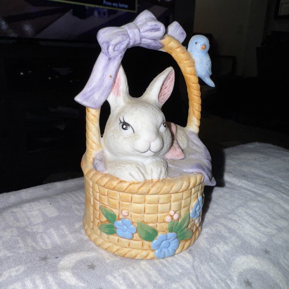 Art | Vintage Jsny Ceramic Bell Easter Bunny Basket Bluebird Made In ...
